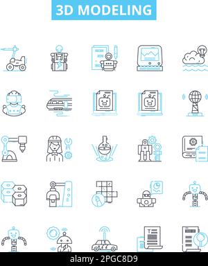 3d shapes icons, signs, outline symbols, concept linear illustration ...