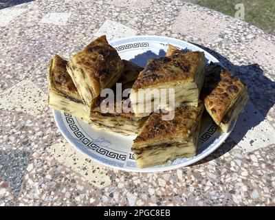 A dish of flia is pictured in Prizen, Kosovo on March 12, 2023. It is ...
