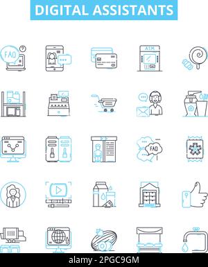 Digital assistants vector line icons set. AI, Chatbot, Cortana, Alexa ...