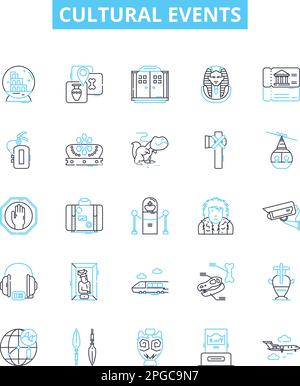 Cultural events vector line icons set. Festivals, Concerts, Parades ...