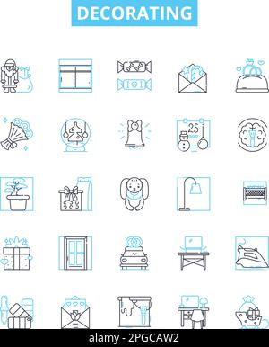 decorating icons, signs, outline symbols, concept linear illustration ...