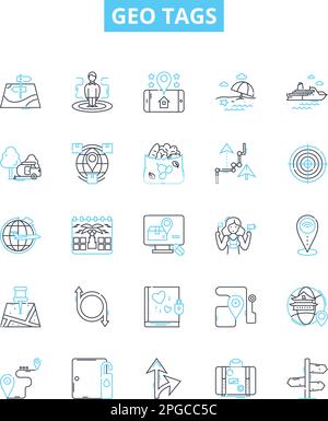 Geo tags vector line icons set. Geolocation, Geotagging, Geo-tags ...