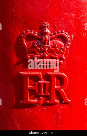 A detail of a red postbox with the cypher of Queen Elizabeth II Stock ...