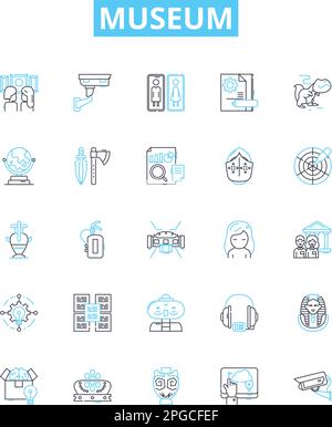 Displaying line icons collection. Showcase, Exhibit, Present ...