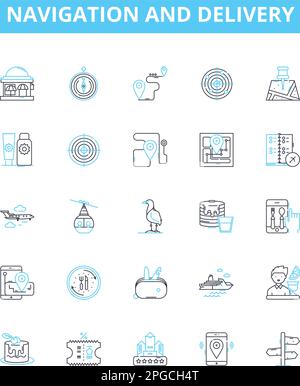 Fleet tracking line vector icons and signs. Fleet, GPS, Vehicles ...
