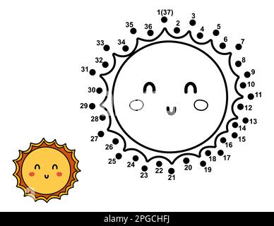 Math game worksheet. Cartoon sun characters. Children education game ...