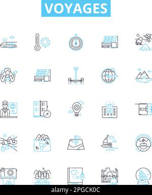 Voyages vector line icons set. Tours, Trips, Cruises, Journeys, Tours ...