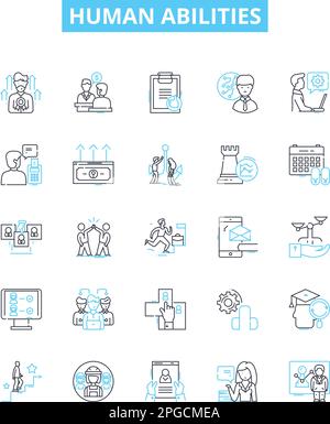 Human abilities vector line icons set. Ability, Skill, Cognition ...