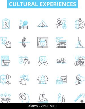 cultural icons, signs, outline symbols, concept linear illustration ...
