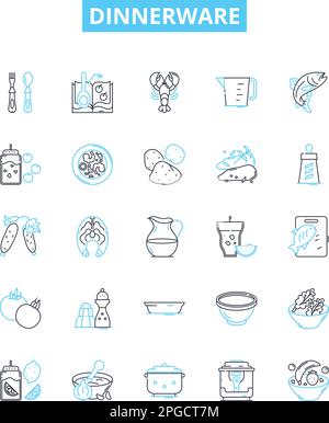 dinnerware icons, signs, outline symbols, concept linear illustration ...