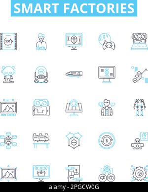 Smart factories vector line icons set. Smart, Factories, Industry, Automation, Internet ...