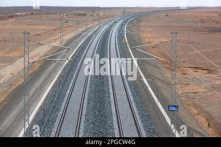 Aerial view of dry mountains with digging under infrastructure ...