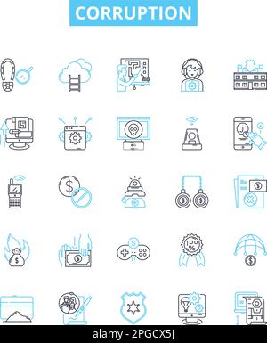 corruption icons, signs, outline symbols, concept linear illustration ...