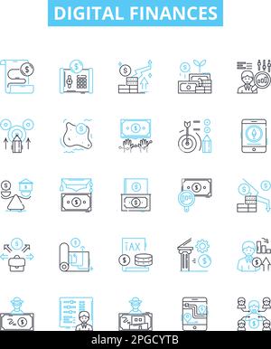 Digital finances vector line icons set. Digital, finances, banking ...