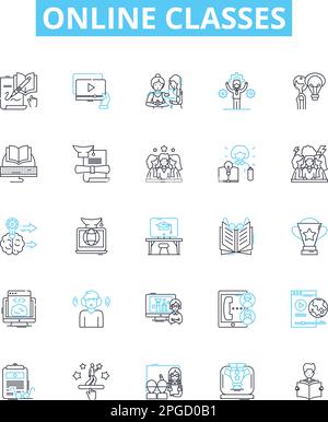 Online classes vector line icons set. Online, Classes, Learning ...