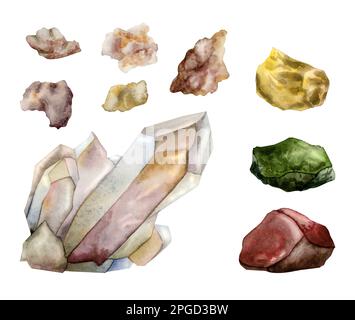 Watercolor hand drawn root chakra hematit gemstone illustration ...