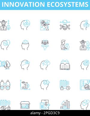 Innovation ecosystems vector line icons set. Ecosystem, Innovation, Network, Change, Creativity ...