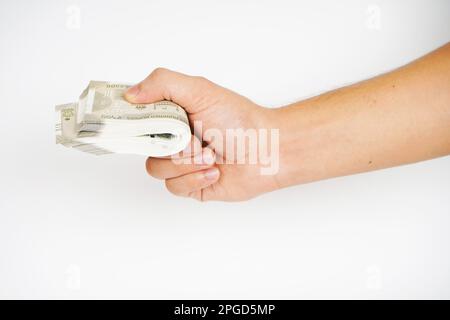 Indian currency bundle isolated on white background, five hundred rupee ...