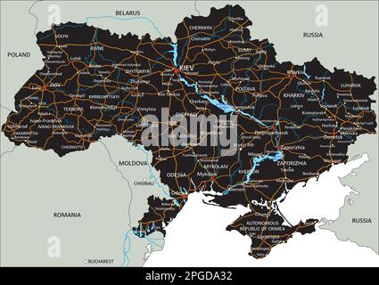 High detailed Ukraine road map with labeling Stock Vector Image & Art ...