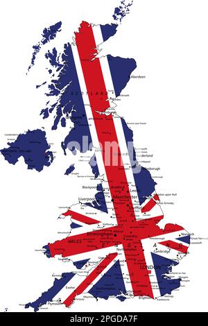 United Kingdom highly detailed political map with national flag Stock ...