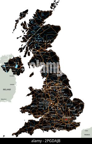 High detailed United Kingdom road map with labeling Stock Vector Image ...