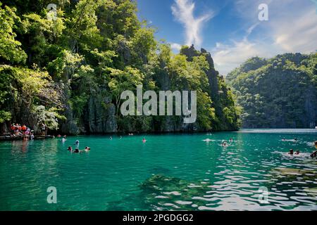 A bay with majestic rocks in Coron, Palawan in the Philippines that are ...