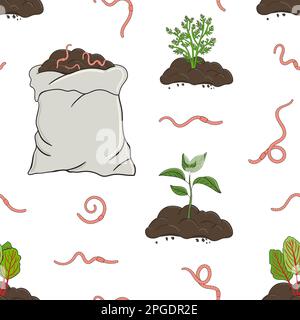 Seamless pattern with worms in soil. Pink earthworms in soil. Worms for ...