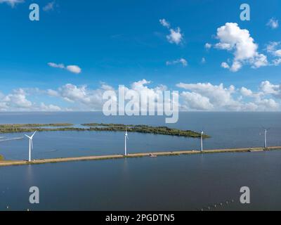 Aerial view with wind farm at Krabbersgat lock and view of the ...