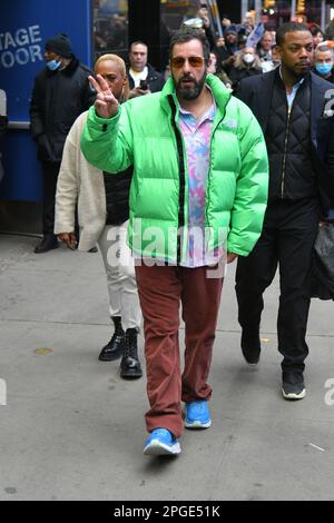 Adam Sandler exits the Good Morning America studios on March 22, 2023 ...