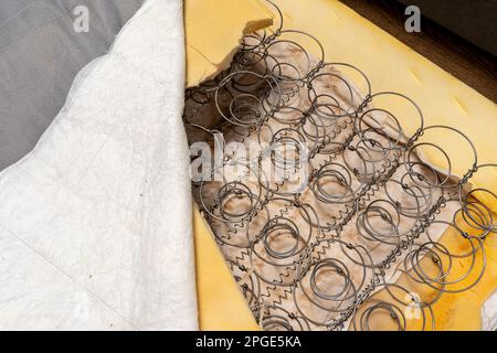 The internal structure of the spring mattress. Old box-spring mattress ...