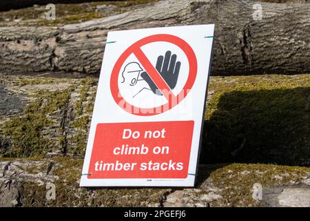 Keep off log stacks sign, UK Stock Photo - Alamy