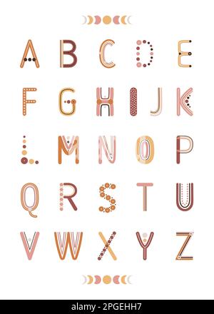 Boho alphabet letter set on white background. Bohemian rainbows for ...