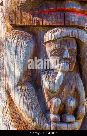 Abstract view of a totem pole on the grounds of the BC Provincial ...