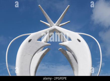 Close up sculpture Unity Monument and fountain Victoria Mahe Seychelles ...