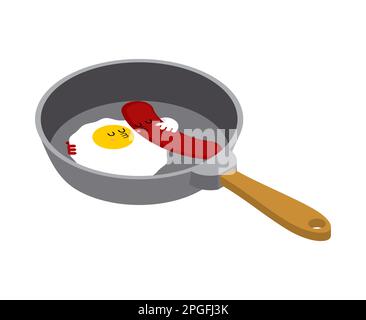 Egg and sausage love cartoon isolated. Fried egg and bacon. breakfast ...