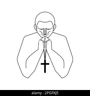 Continuous line art of man praying with abstract face and hand in ...
