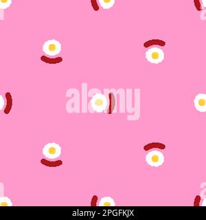 Egg and sausage pixel art pattern seamless. 8 bit Fried egg and bacon ...