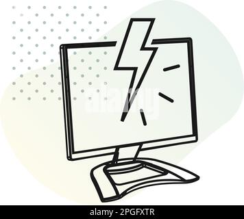 Monitor icon with lightning symbol. Lightning bolt on a screen. Vector ...