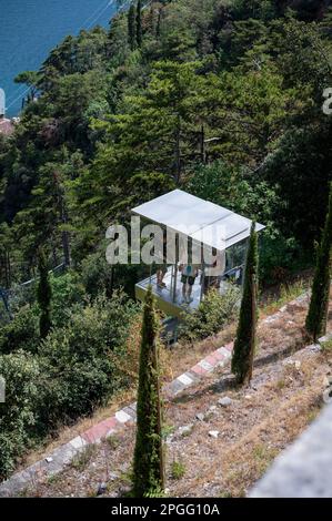 The Riva funicular, the Bastione Scenic Lift from Riva town on Lake ...