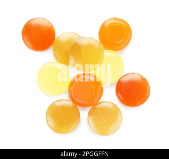 Many different color cough drops on white background Stock Photo - Alamy