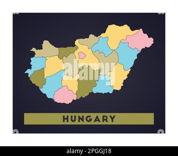 Hungary map design. Map of the country with regions in emerald-amethyst ...