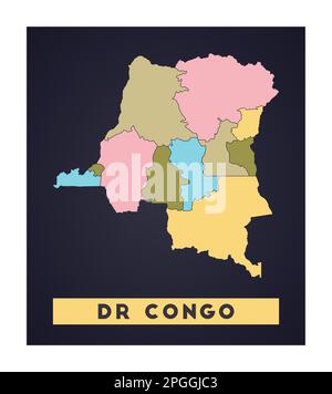 DR Congo map. Country poster with colored regions. Old grunge texture ...