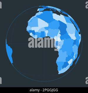 World map with meridians. Satellite (tilted perspective) projection ...
