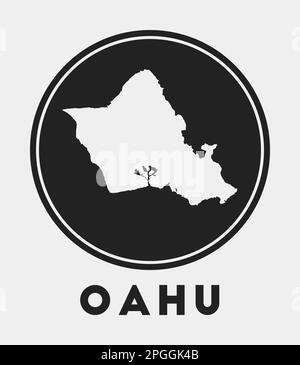 Oahu logo. Sign with the map of island and colored stripes, vector ...