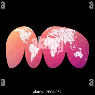 Geometric world map. Interrupted Mollweide Hemispheres projection ...