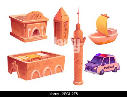 Vector cartoon illustration of Cairo Tower, Giza pyramid complex or ...
