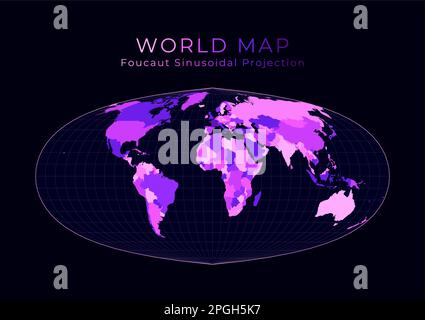 World Map. Sinusoidal projection. Digital world illustration. Bright ...