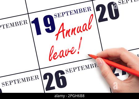 19th day of September. Hand drawing red line and writing the text ...