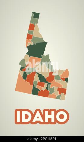 Idaho map. US state poster with regions. Shape of Idaho with US state ...