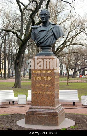 A monument to poet Mikhail Lermontov in Moscow s Sokolniki district ...